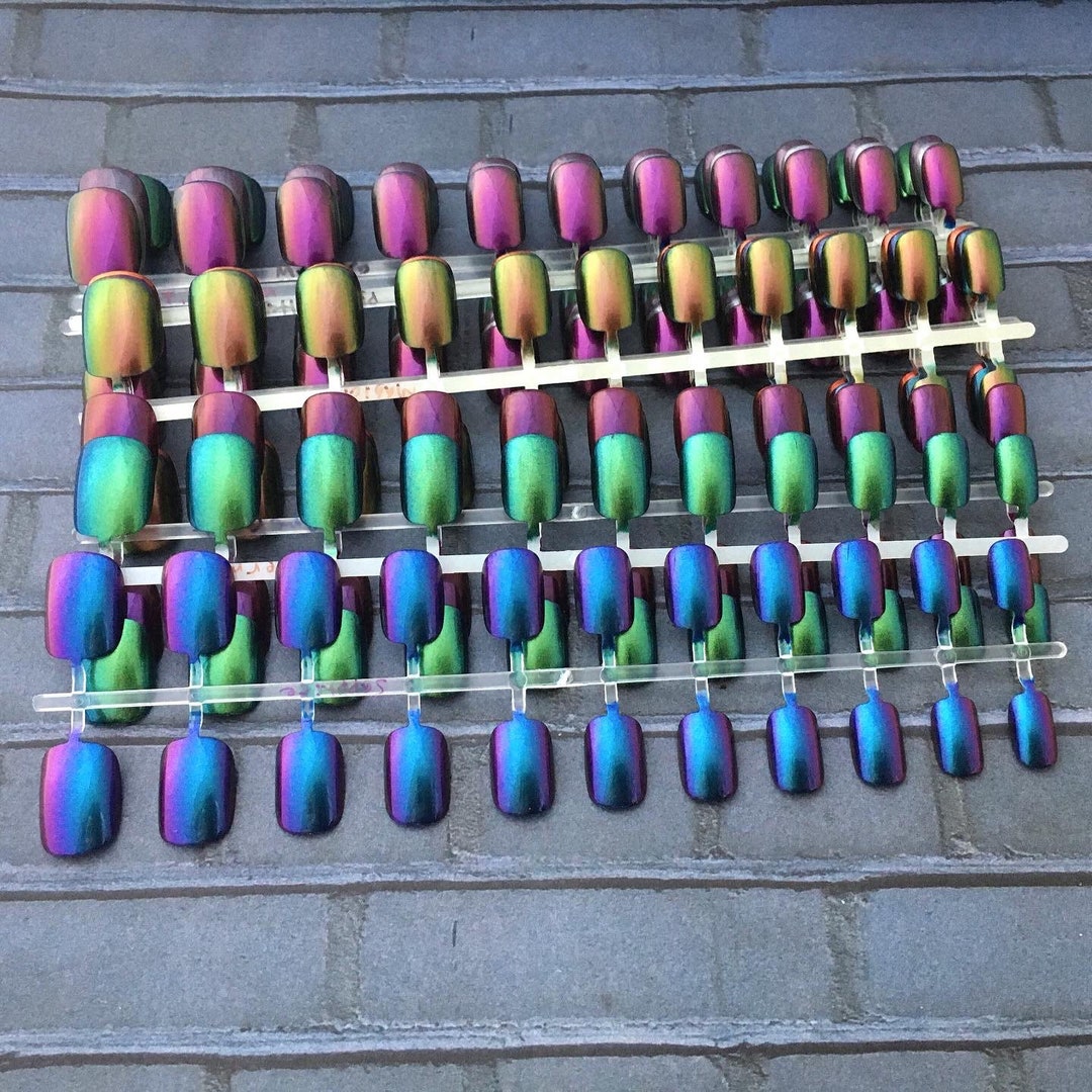 Iridescent Chrome Press on Nails | Color Shifting Duochrome, Extra ...