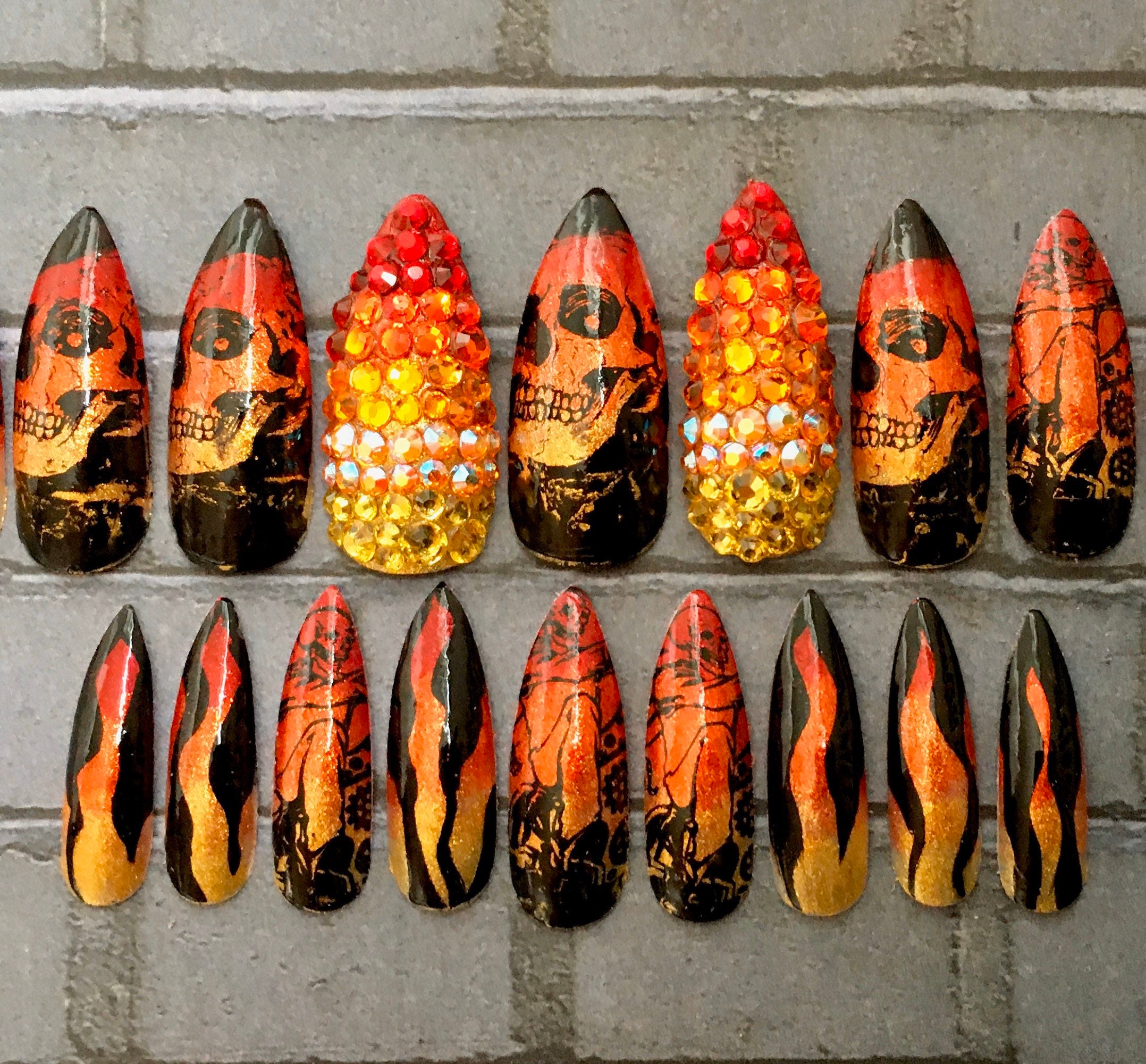 Extra Long Fire Ombre Biker Nails for Bad Girls Blinged Out | Etsy