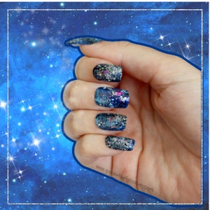 Blue or Purple Galaxy Press on Nails | Outer Space Fake Nails in Your ...