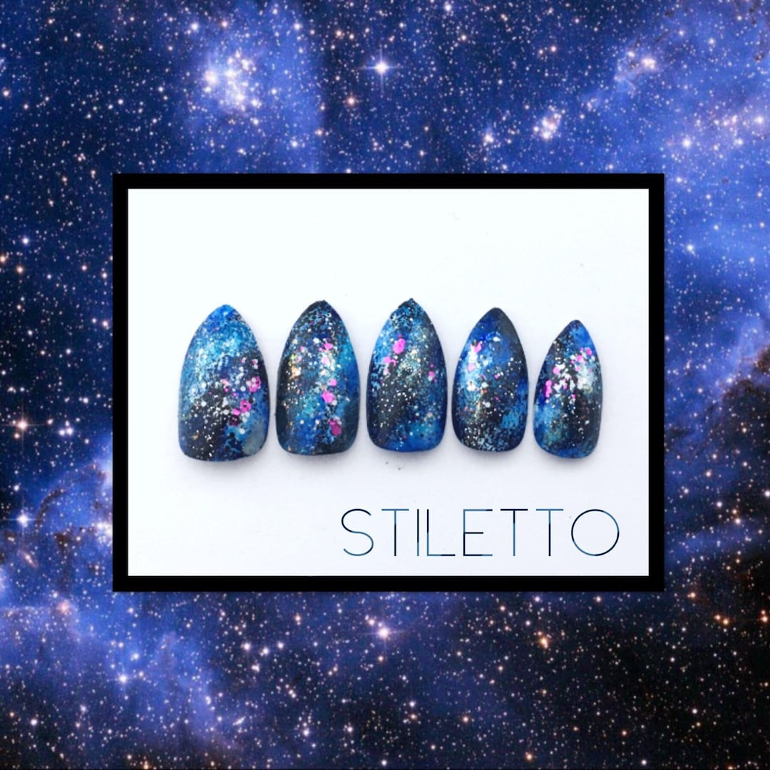 Blue or Purple Galaxy Press on Nails Outer Space Nails in - Etsy Canada