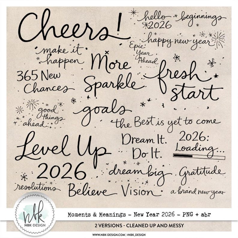 Moments & Meanings – New Year 2026 Word Arts, Handwritten PNG + ABR ...