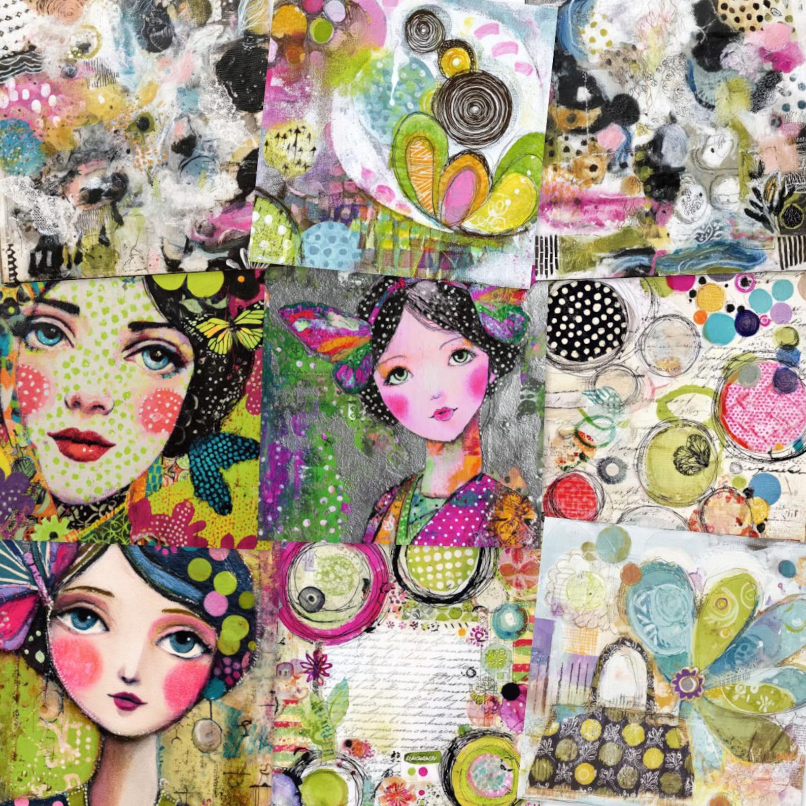 Mixed Media Collage Art Papers, Abstract Journal Backgrounds, Bright ...