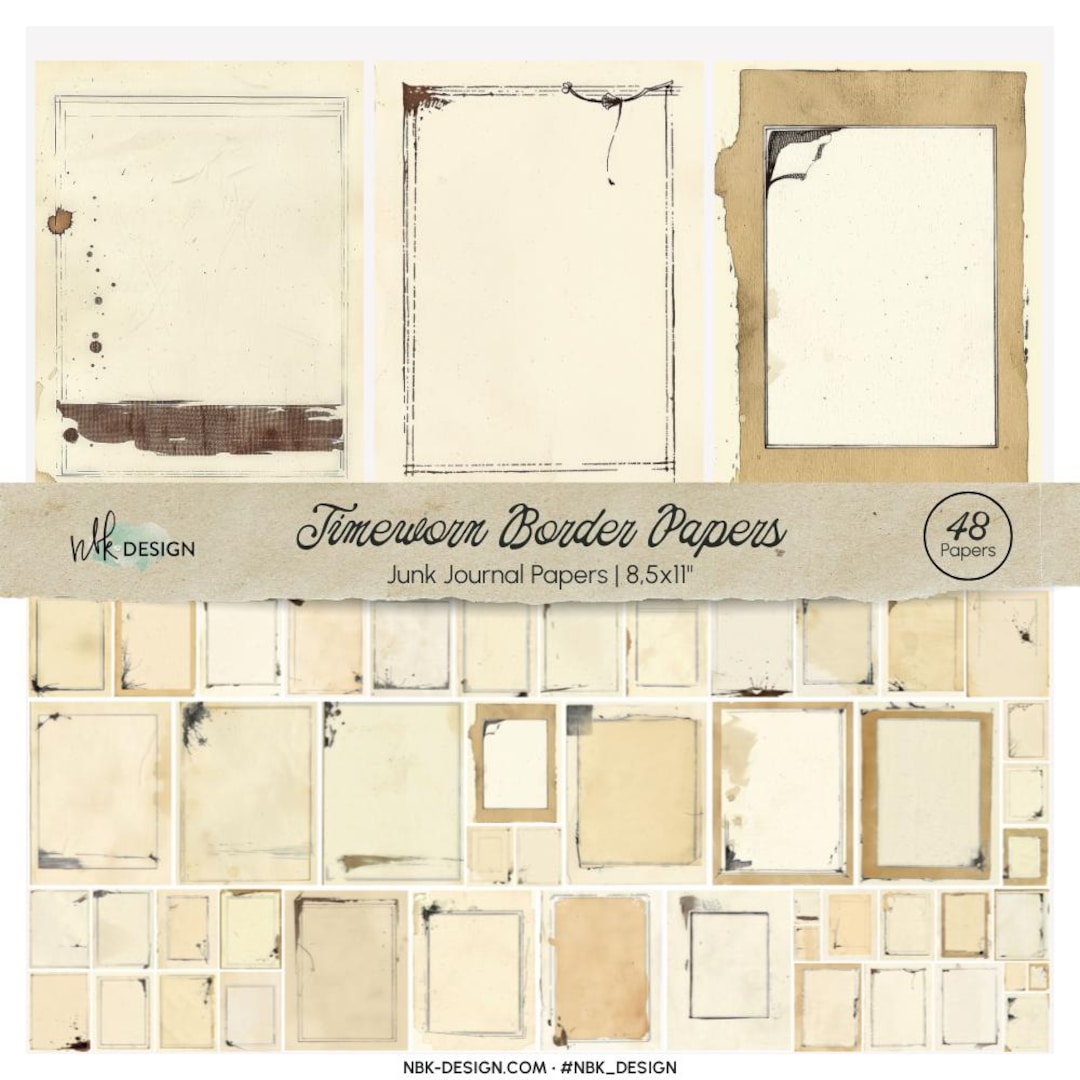 Vintage Border Paper: 48 Timeworn Junk Journal Pages (digital Download ...