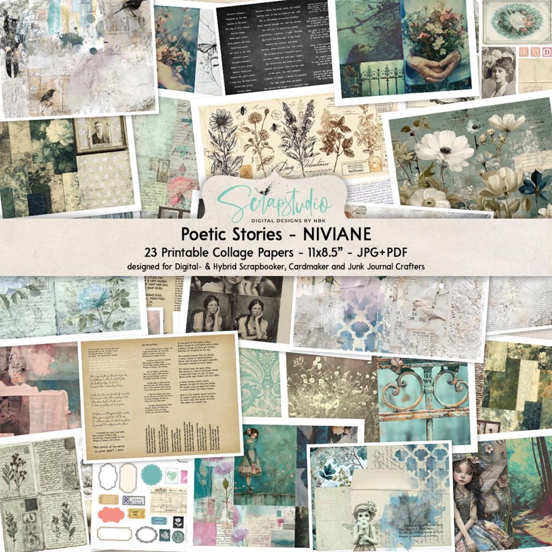 Niviane Junk Journal Kit: Vintage Ephemera, Poetry, Scrapbook ...