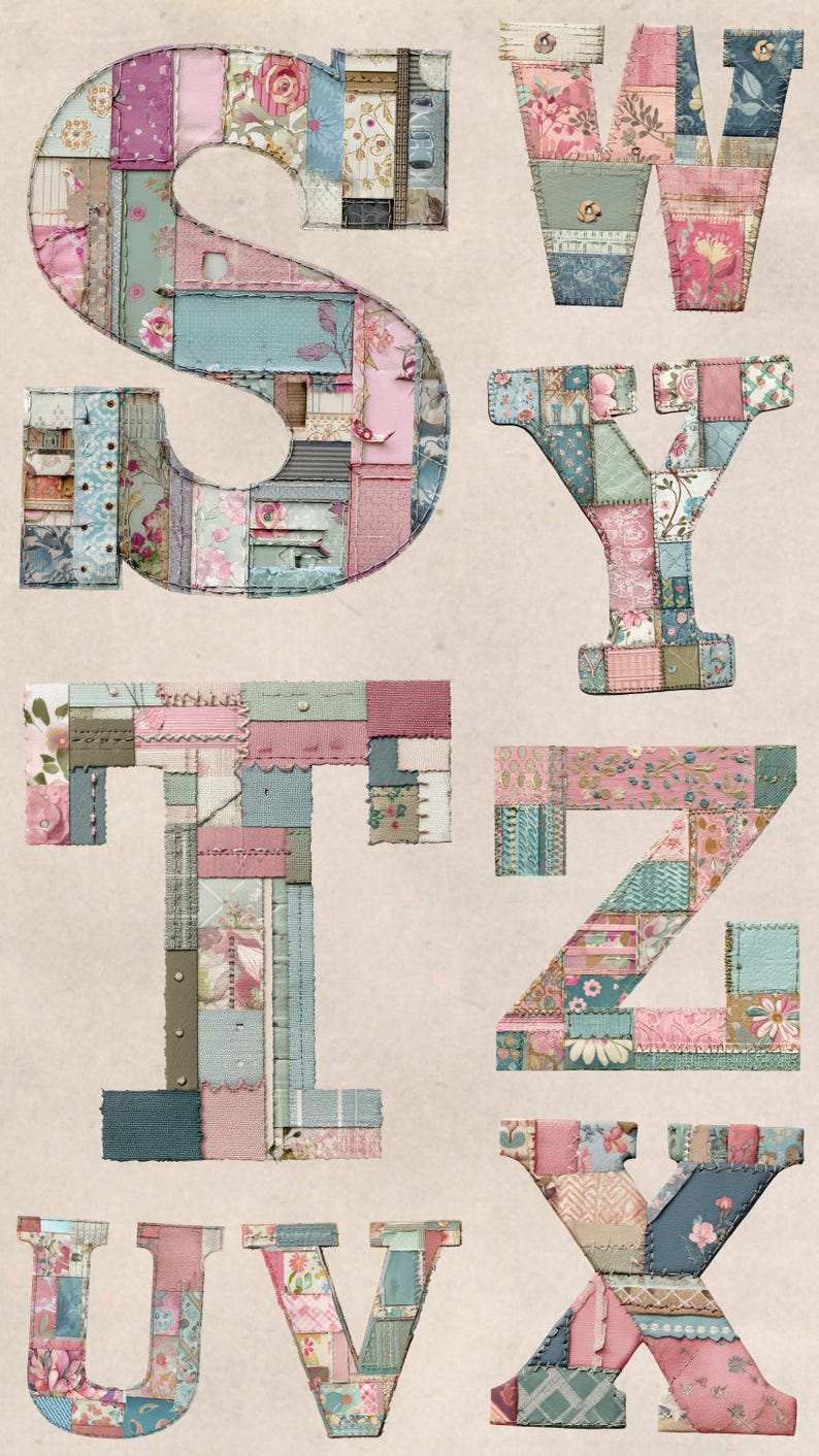 Patchwork Floral Alphabet Clipart: Quilted A-Z Letters (PNG) - Etsy