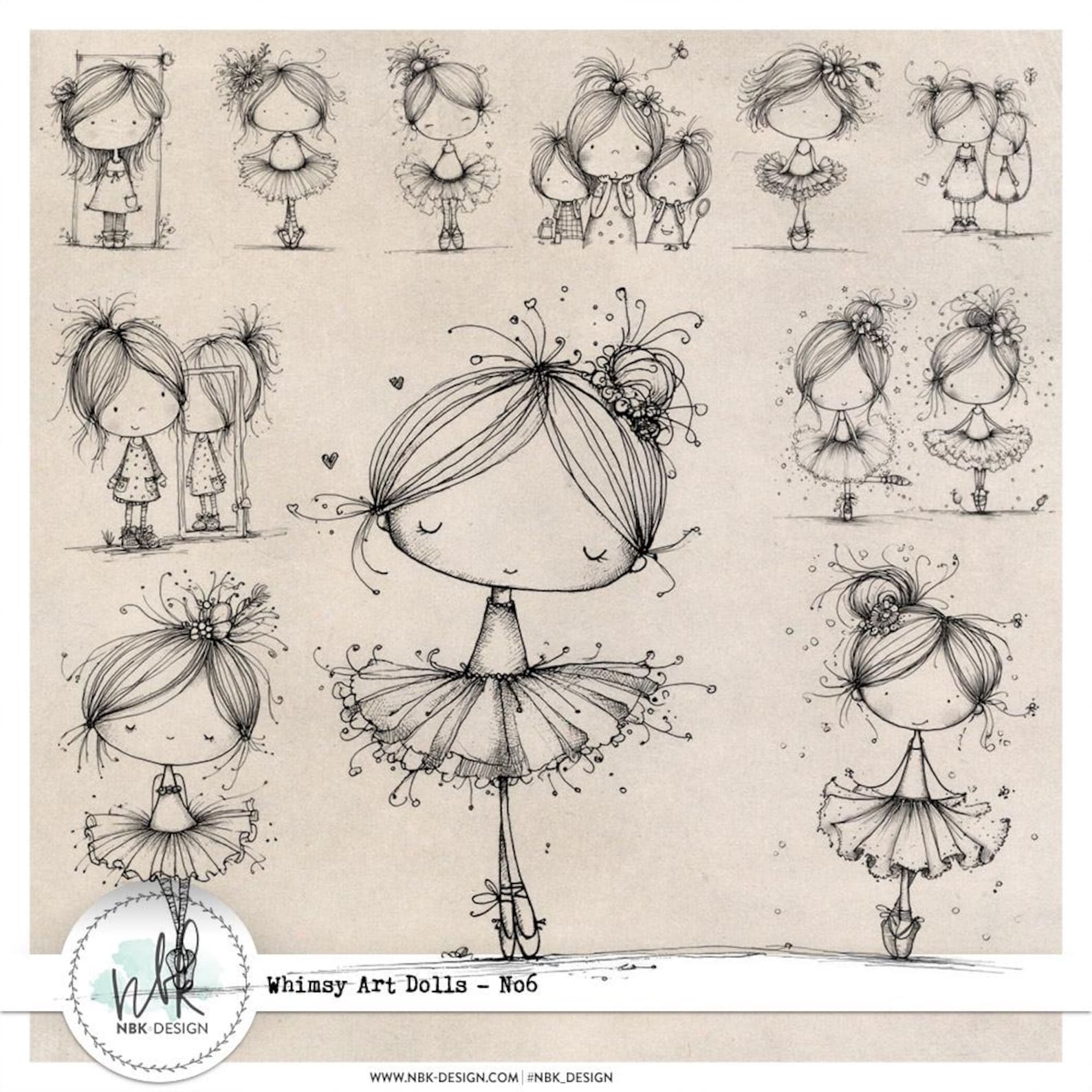 Whimsy Art Dolls, Doodled Girl Illustrations, Ballerina Art (PNG Files ...