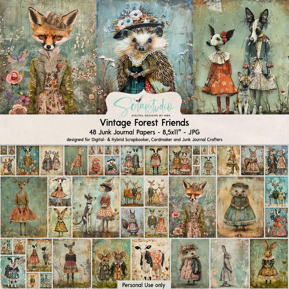 Vintage Forest Animal Junk Journal Papers: Whimsical Collage (digital ...