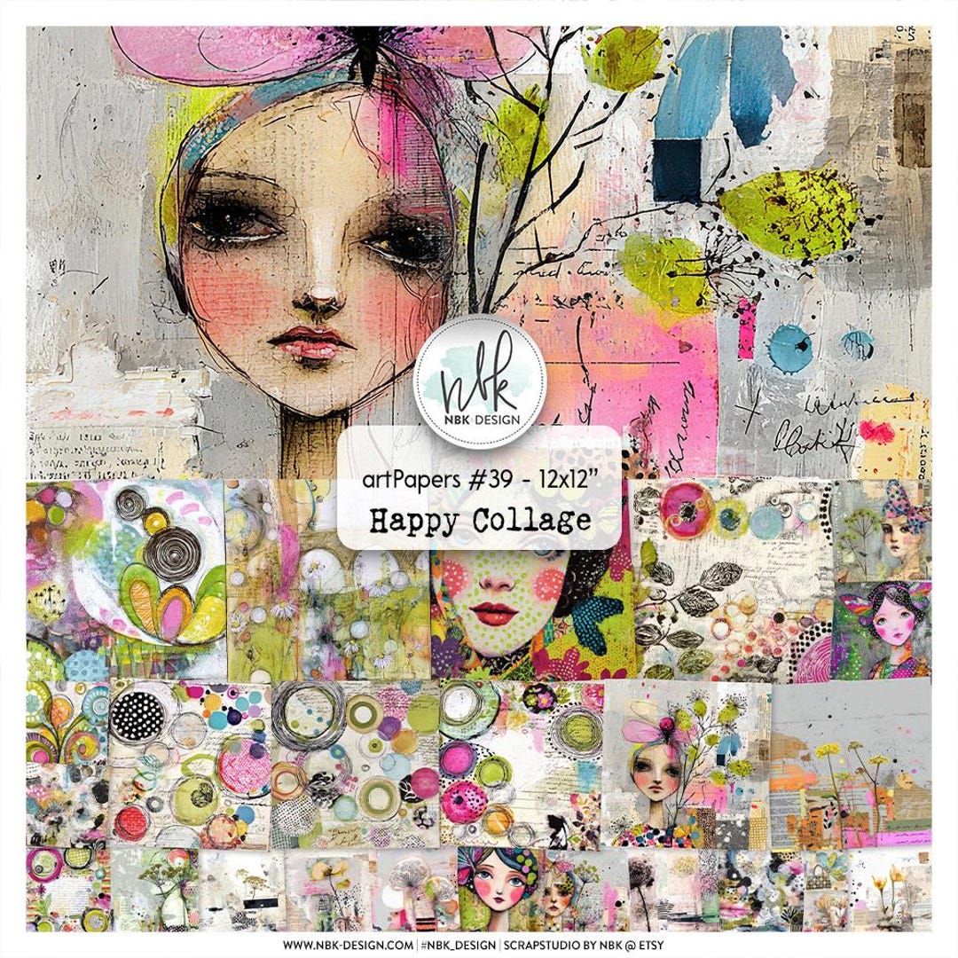 Mixed Media Collage Art Papers, Abstract Journal Backgrounds, Bright ...