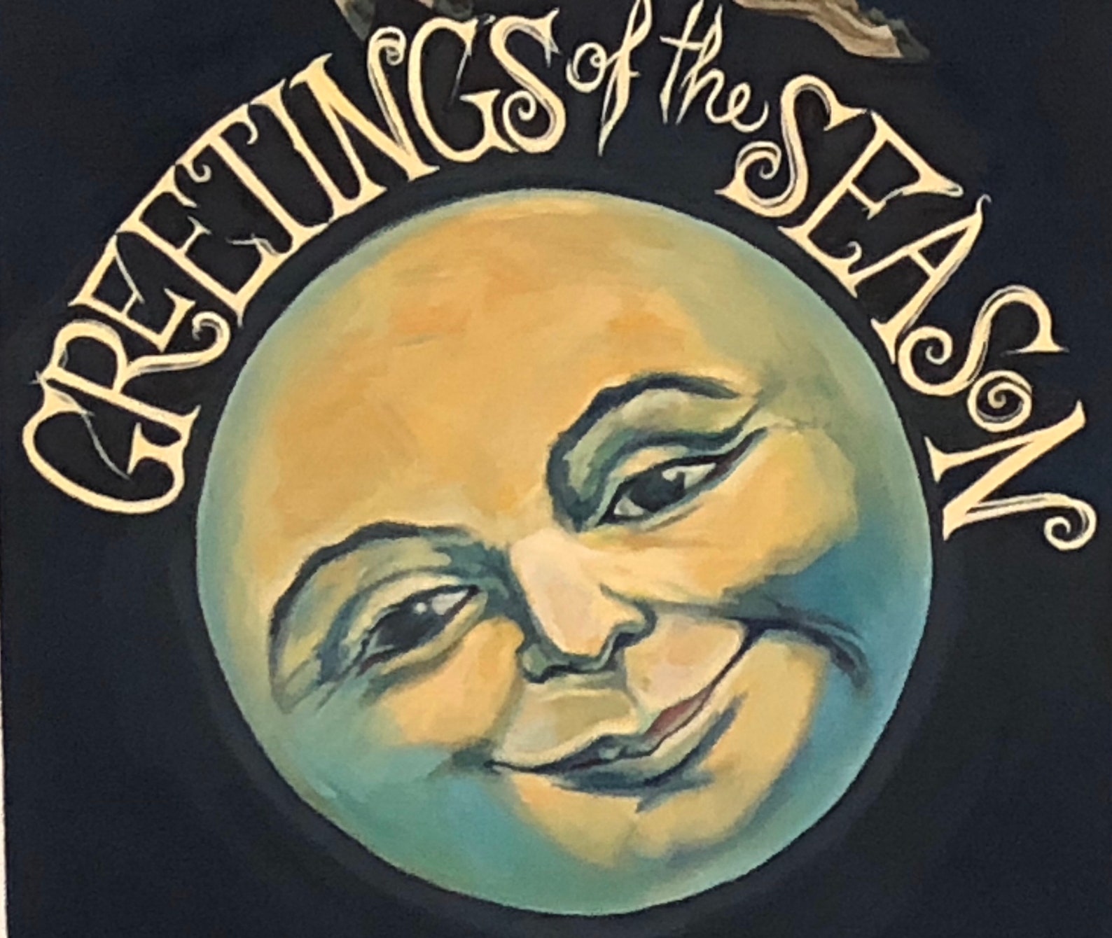 Celestial Christmas Painting/ Santa Flying Over the Moon/ Full Moon ...