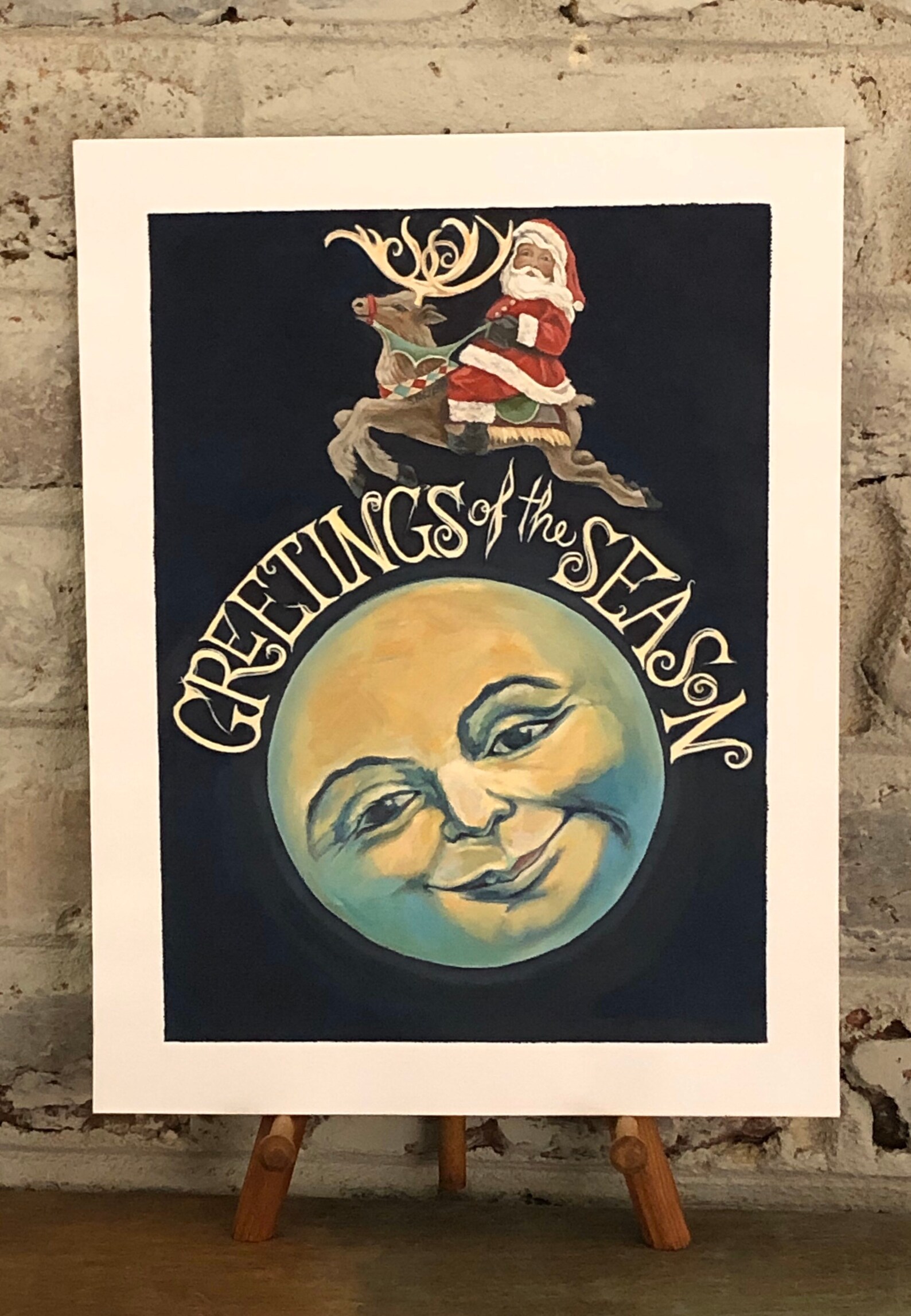 Celestial Christmas Painting/ Santa Flying Over the Moon/ Full Moon ...