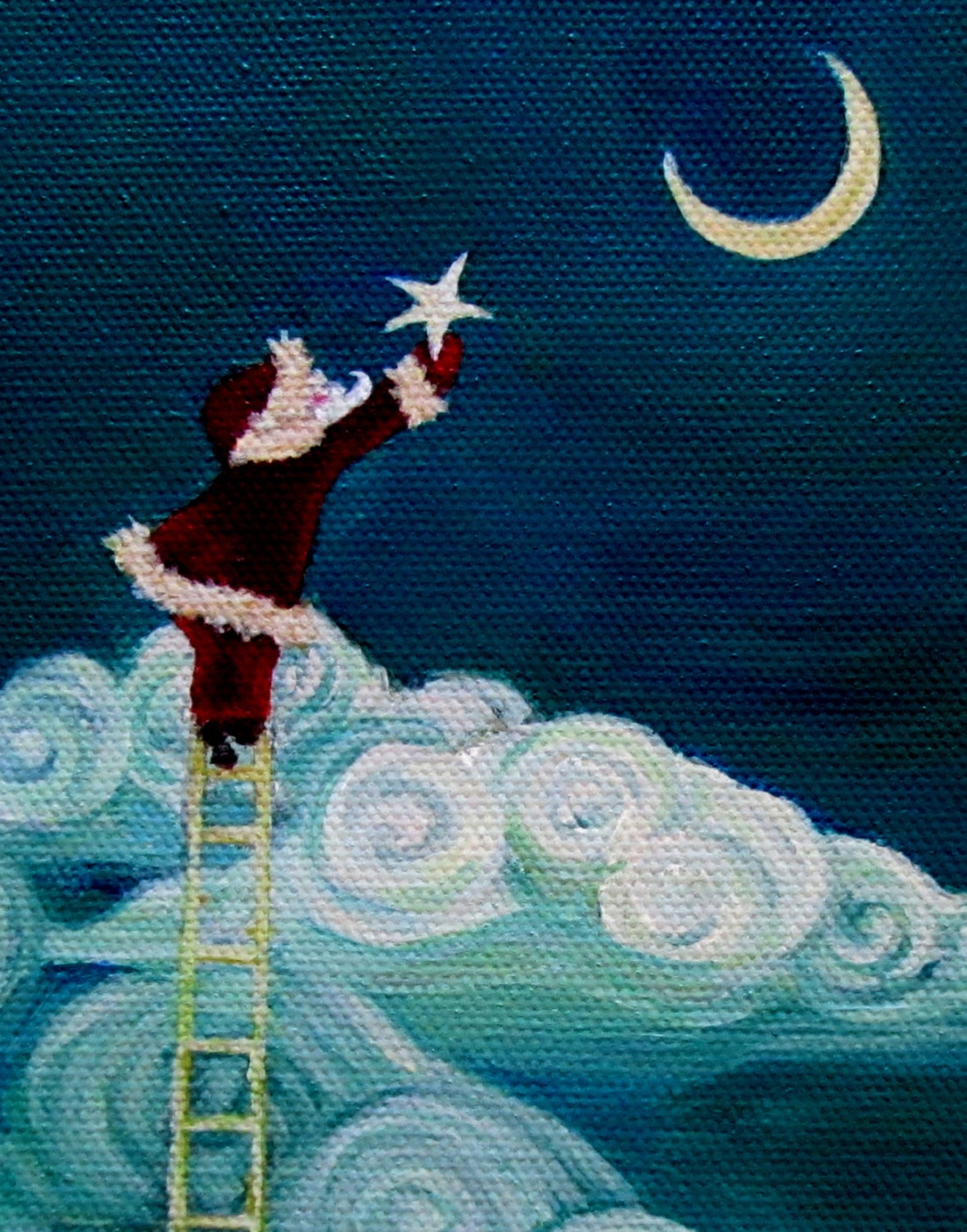 Santa Christmas Card 5x7 Hand Mounted Hand Signed Art Card - Etsy