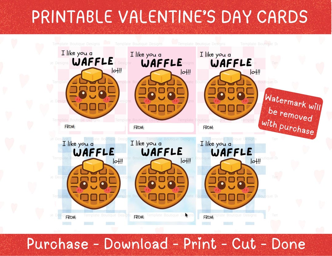 Kawaii Waffle Valentine Cards | Kids Classroom Printable (PDF) - Etsy