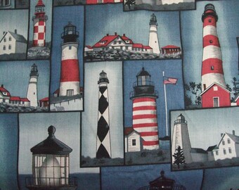 Lighthouse Fabric Lighthouses // Navy Nautical Summer Ocean Water by ...