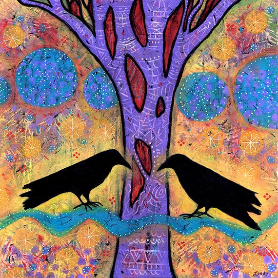 Gallery Block Print Two Ravens Prints Digital Prints Art & Collectibles ...
