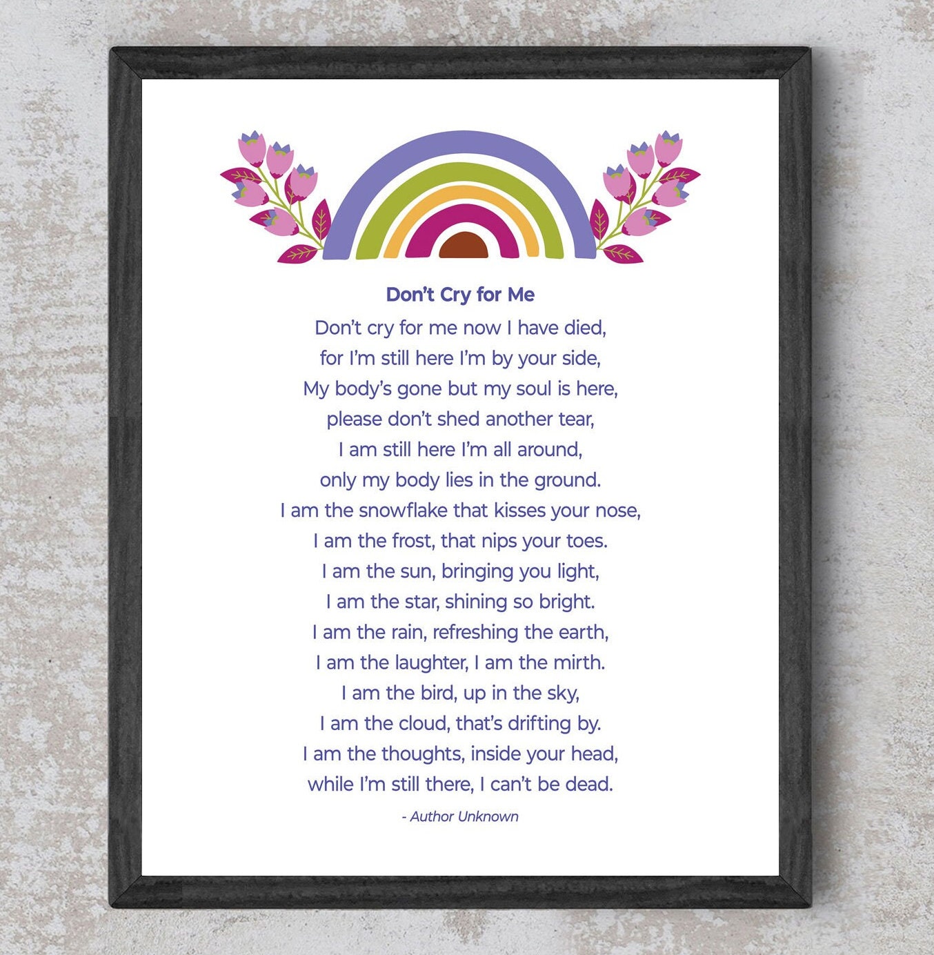 Funeral Memorial Rainbow Theme Don't Cry for Me Poem - Memorial Poem ...