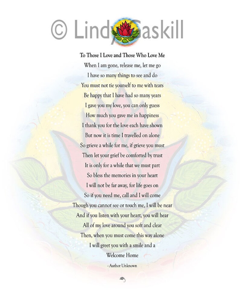 Funeral Memorial Poem - Digital Download - to Those I Love - Flower ...