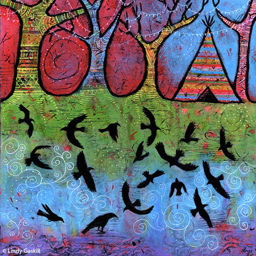 Raven Tree Tipi Print - Boho Decor - Flying Bird Art - Etsy