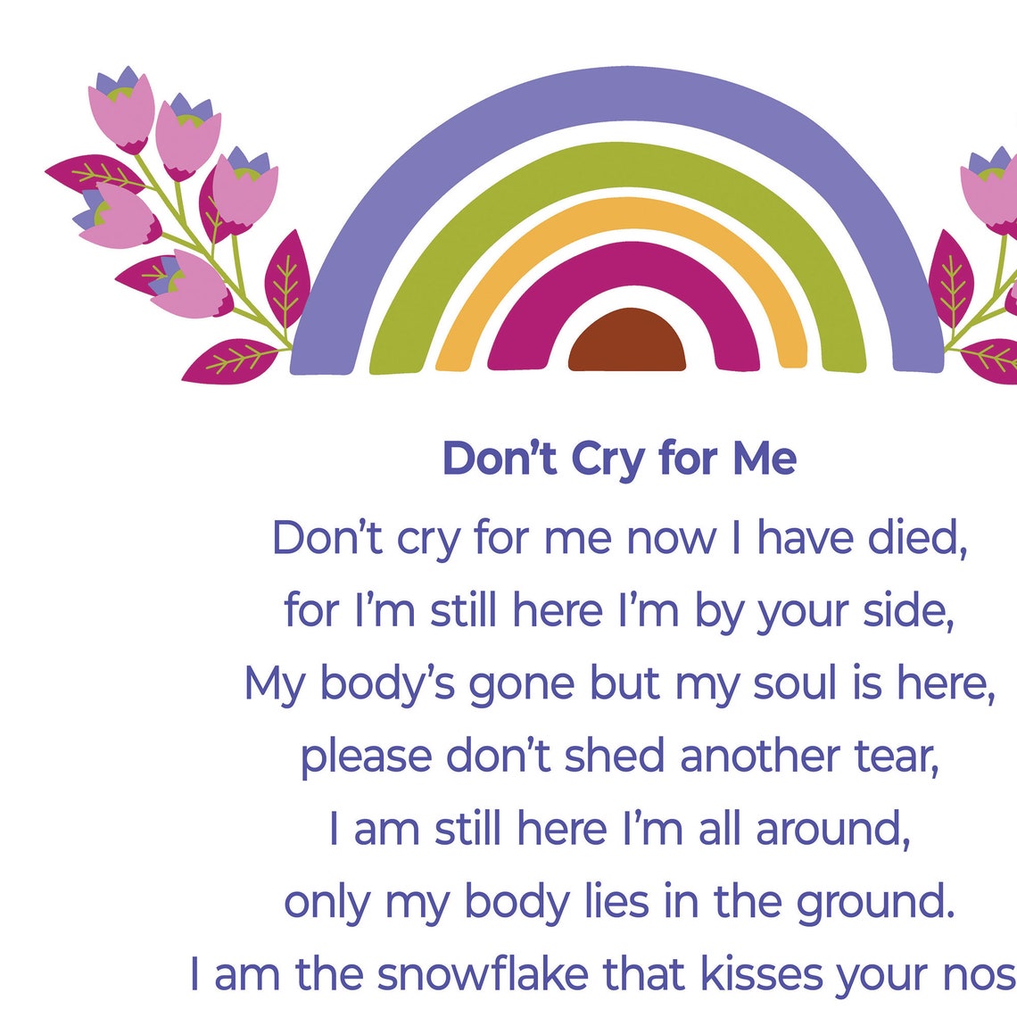 Funeral Memorial Rainbow Theme Don't Cry for Me Poem - Memorial Poem ...