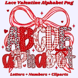 Valentine's Day Alphabet PNG Font Bundle Hearts Bow Numbers, Pink Love ...