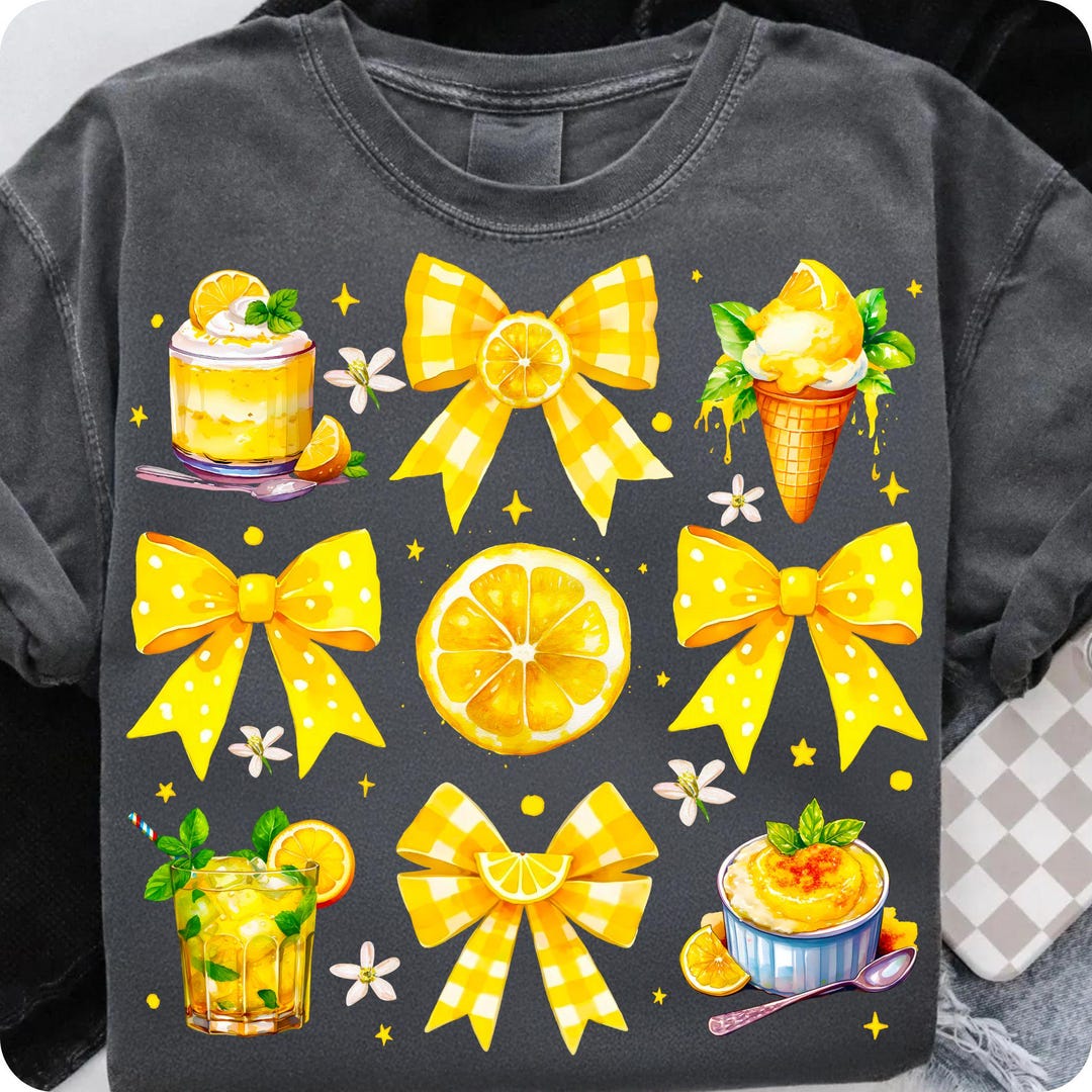 Coquette Lemon PNG, Preppy Glitter Lemonade Summer Vibes Design, Floral ...