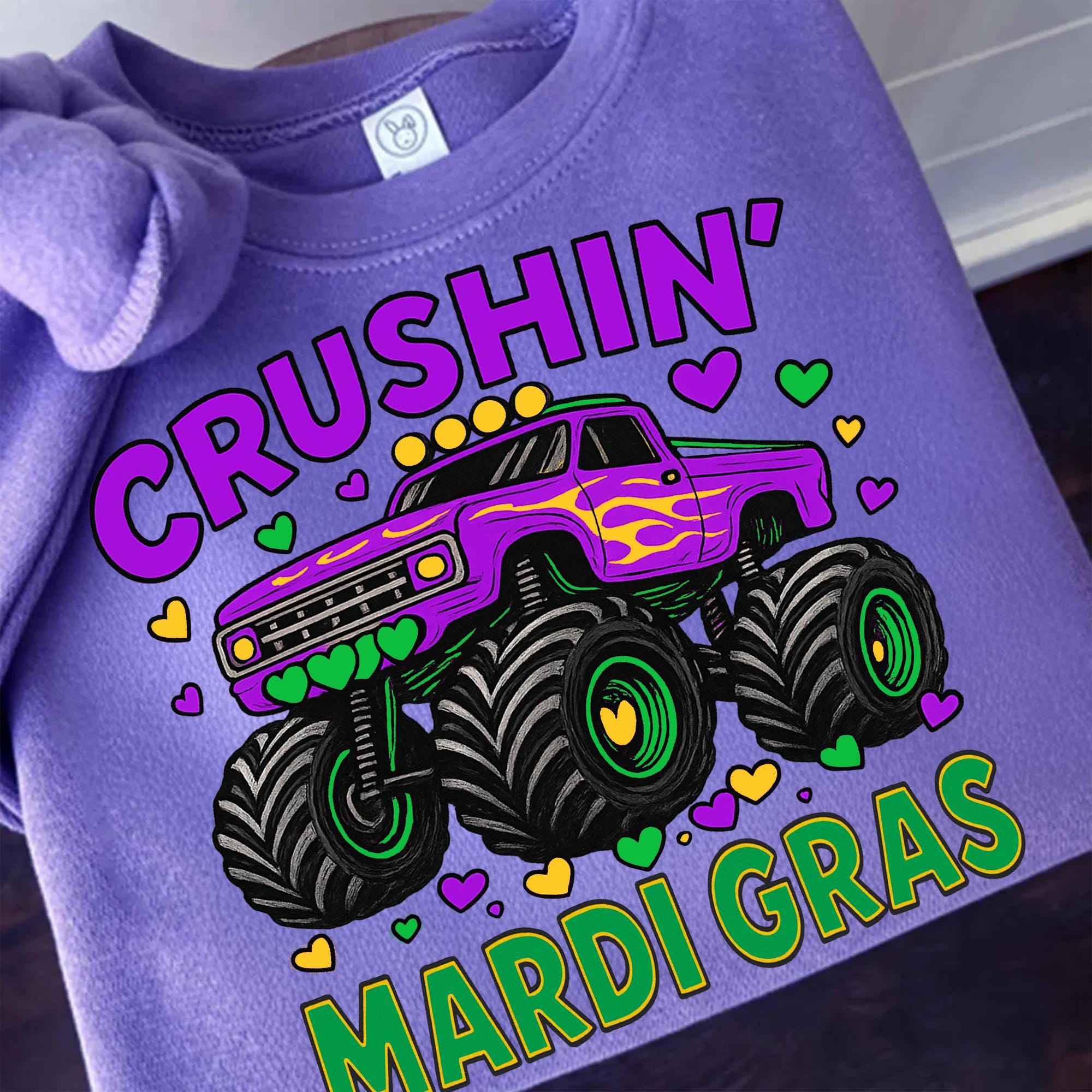 Crushin' Mardi Gras Monster Truck PNG for Kids, Distressed Retro ...