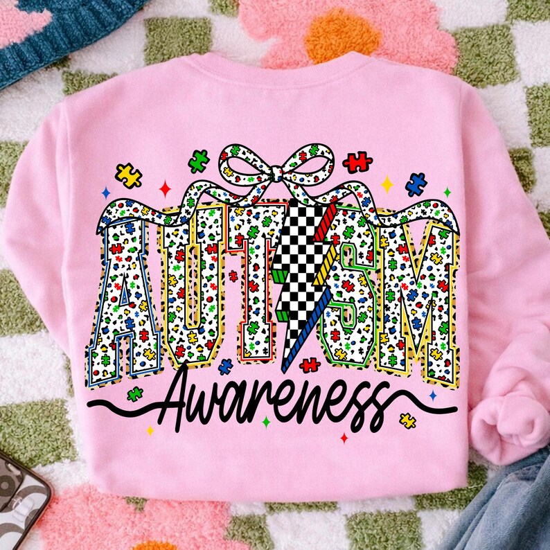 Autism Awareness Alphabet PNG Font Bundle Leopard Checkered Coquette ...