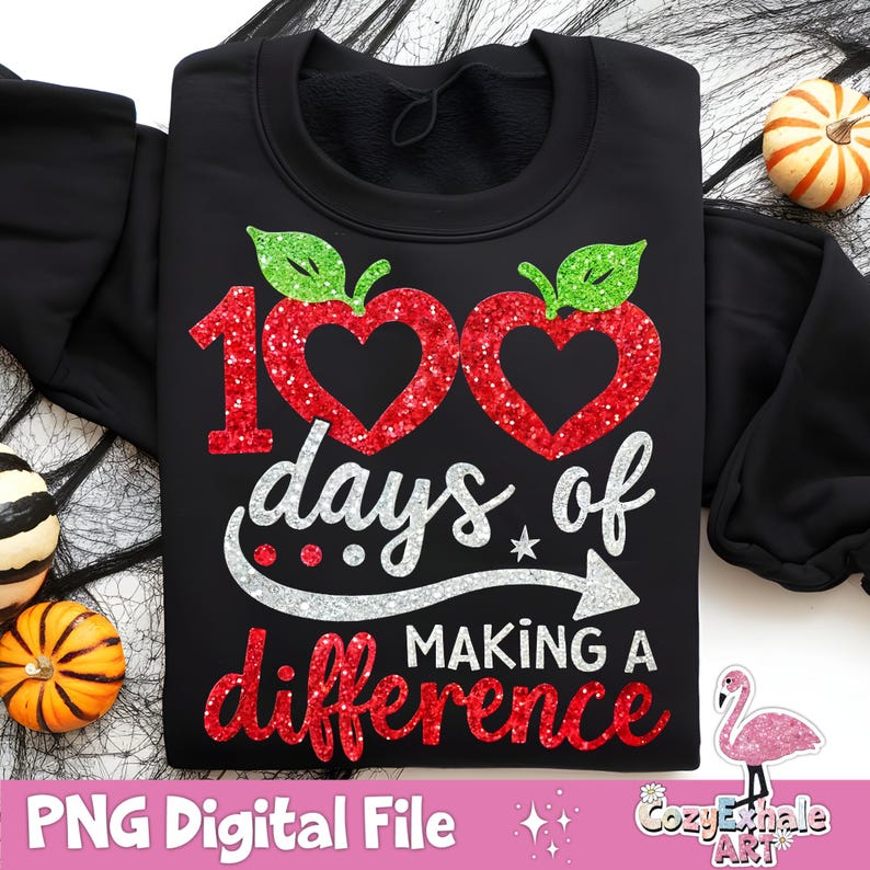 100 Days of School Apple Heart Teacher Sublimation PNG Design for ...
