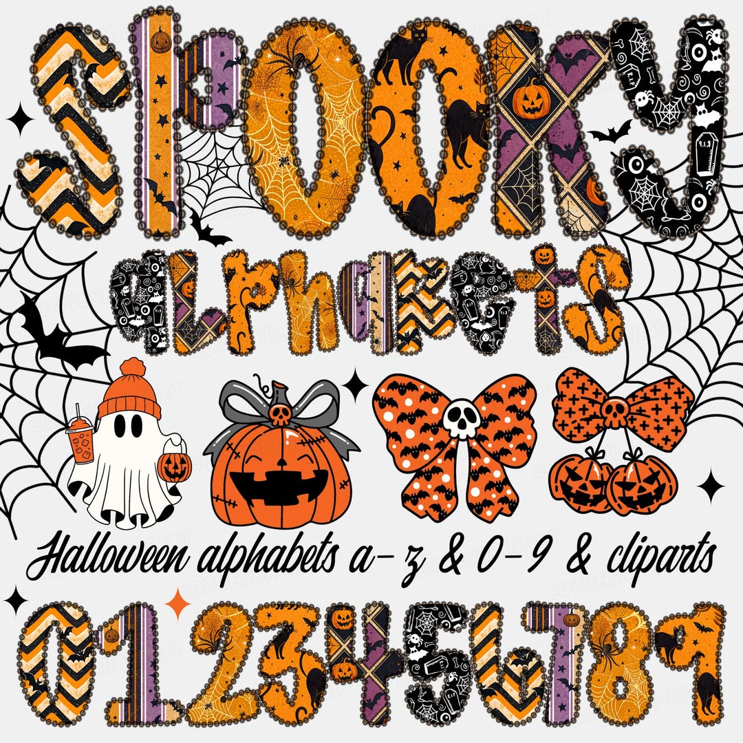 Spooky Halloween Alphabet PNG – Beaded Glitter Letters & Numbers With ...