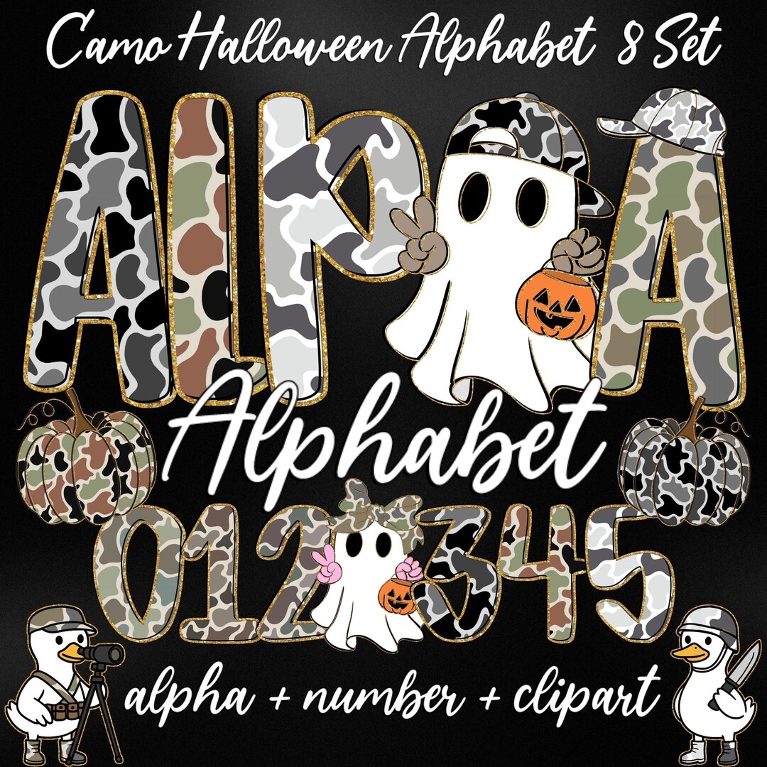 Camo Halloween Alphabet PNG, Ghost Clipart, Camouflage Letters ...