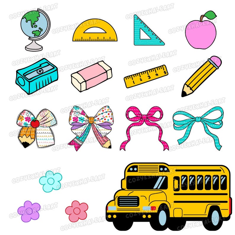 Back to School Alphabet PNG Bundle, Preppy Floral Gingham Checker ...