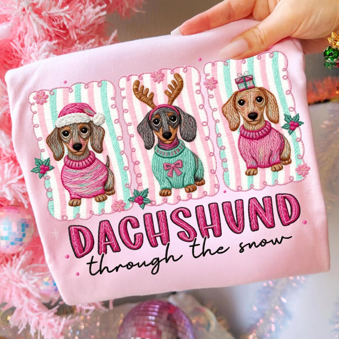 Faux Embroidery Dachshund Through the Snow PNG, Retro Christmas Dog Mom ...