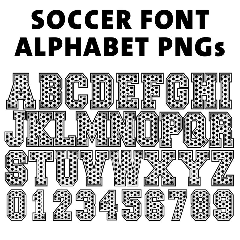 Soccer Font PNG Bundle: Varsity Letters, Doodle Sublimation (digital ...