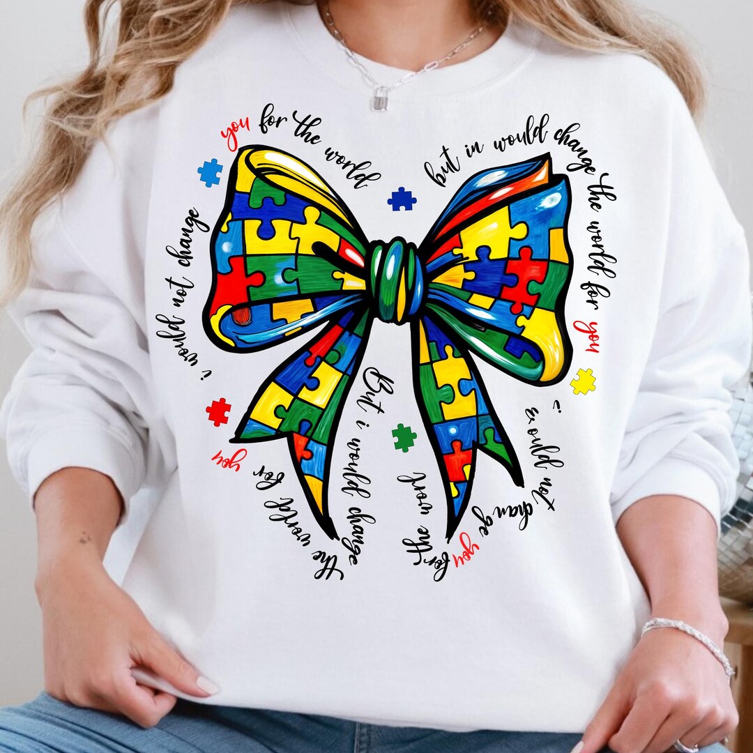 Autism Bow PNG, Autism Awareness Coquette Bow, Autism Ribbon Design ...