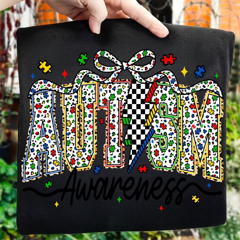 Autism Awareness Alphabet PNG Font Bundle Leopard Checkered Coquette ...