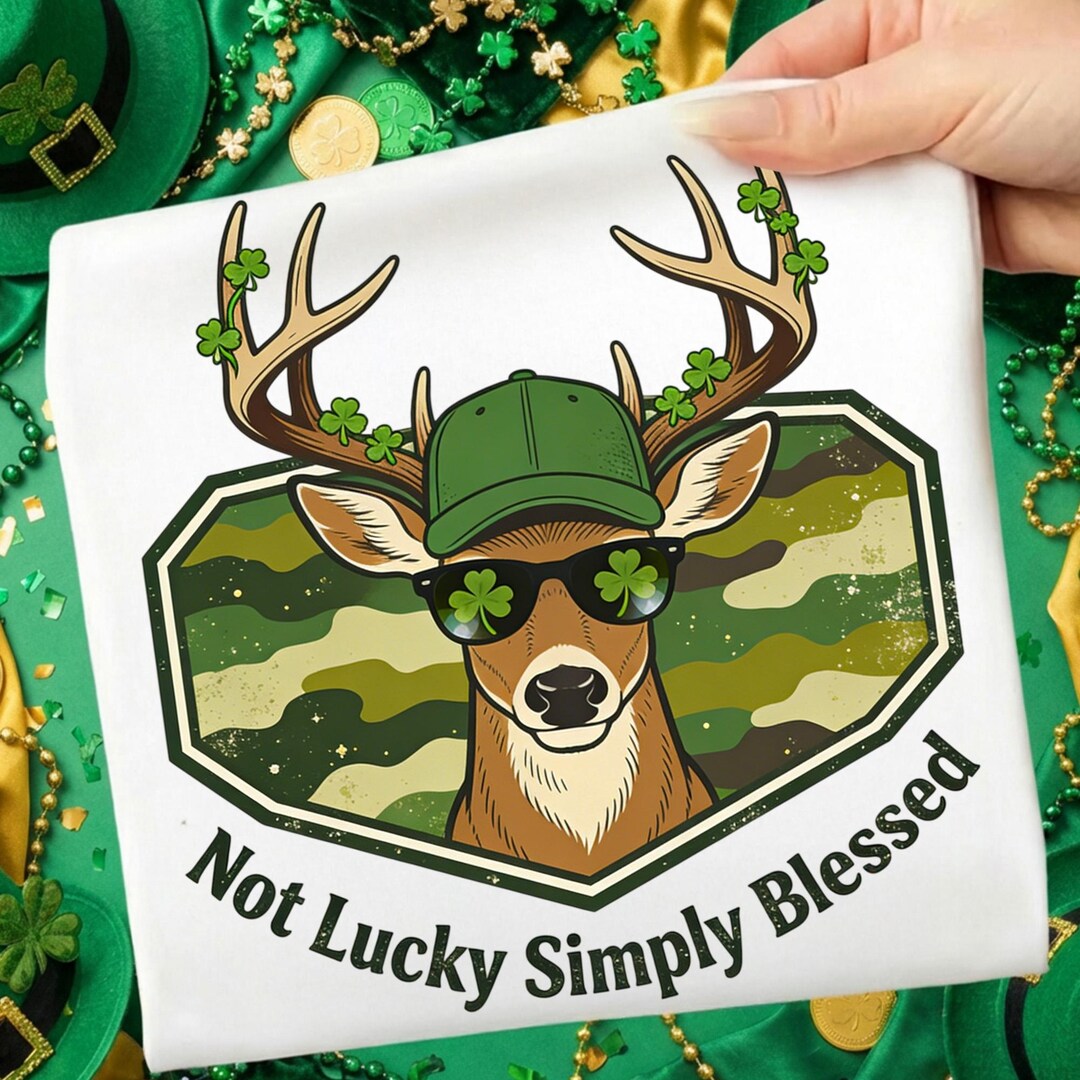 St Patricks Day Buck PNG Deer Hunting Not Lucky Simply Blessed Camo ...