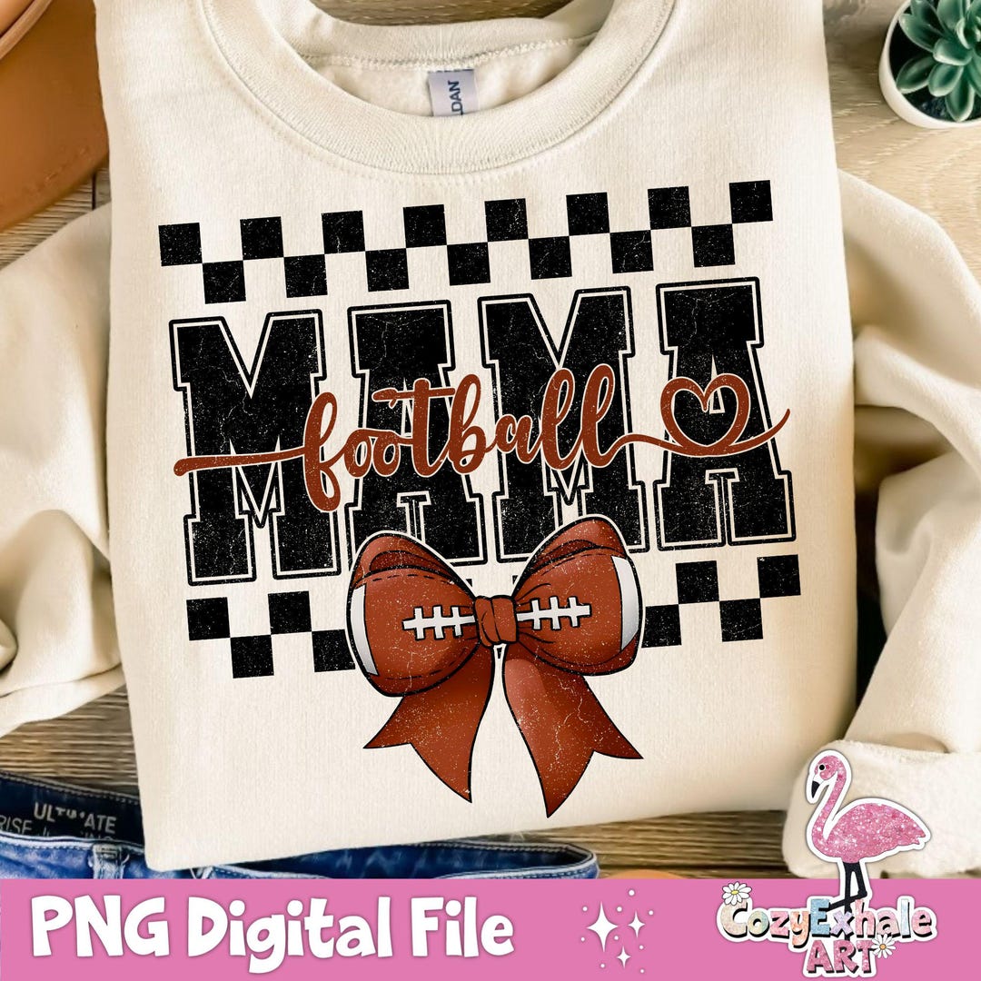 Retro Checkered Football Mama PNG, Coquette Game Day Football Mom Shirt ...