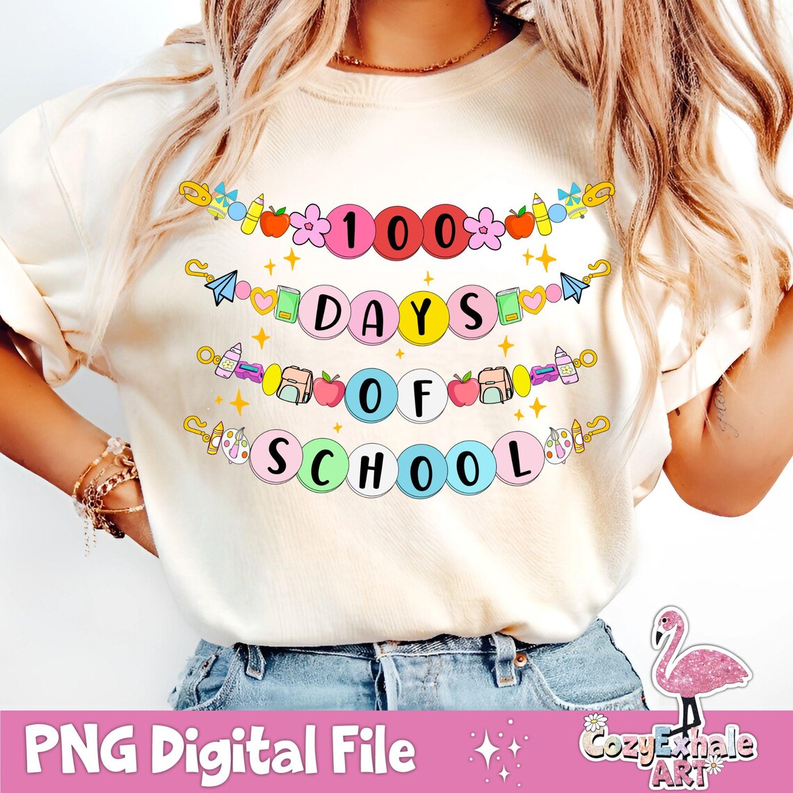 Little Girl 100 Days of School Bracelet PNG, Retro 100 Days Teacher ...