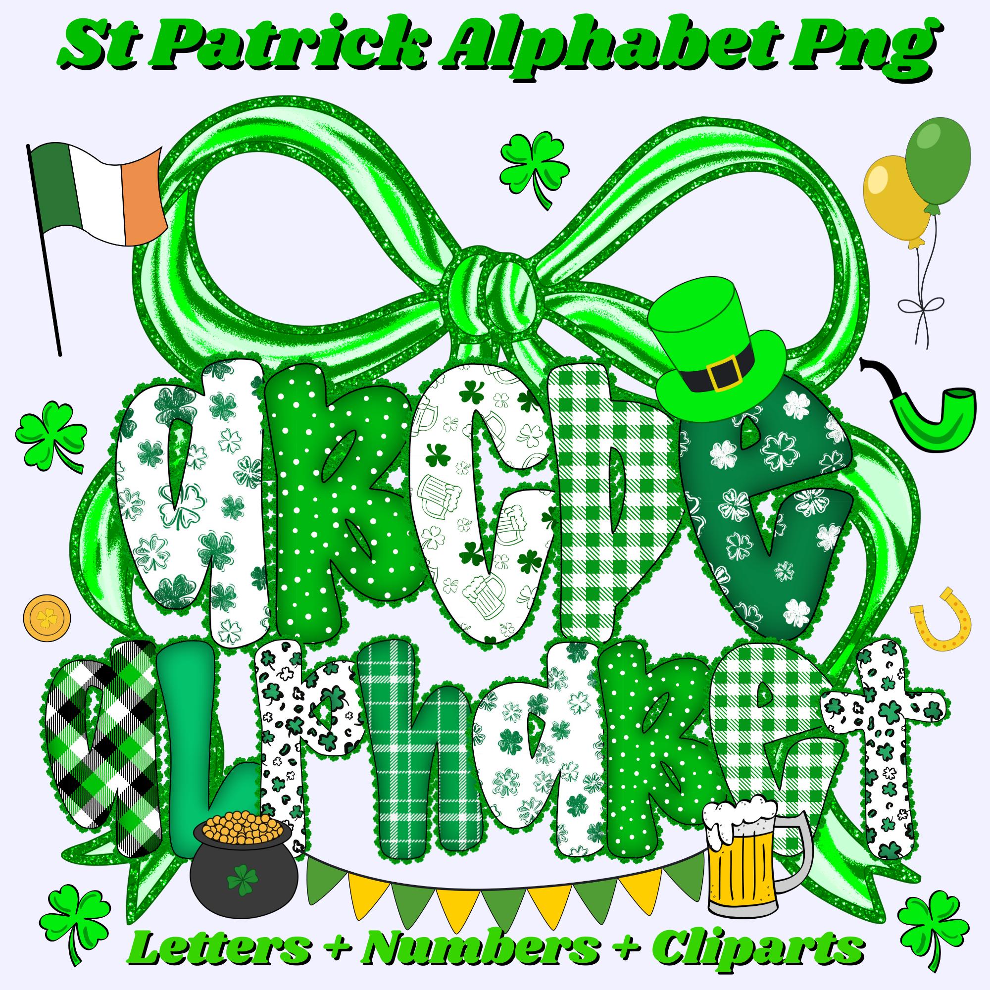 St Patrick’s Day Alphabet PNG Font Bundle Green Shamrock Letters Irish ...