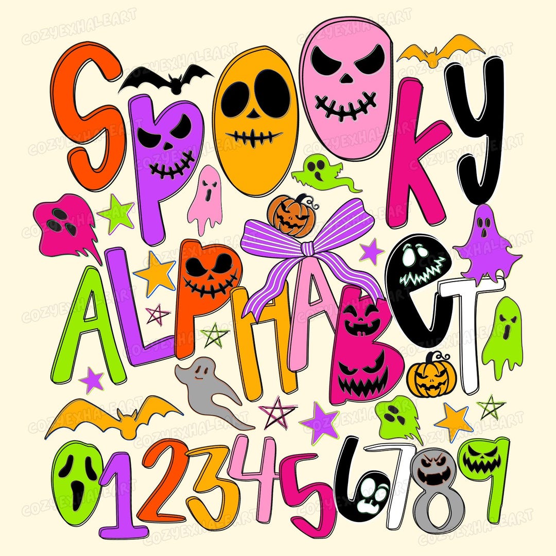 Halloween Alphabet PNG Clipart Bundle: Spooky Gothic Letters (9 Color ...