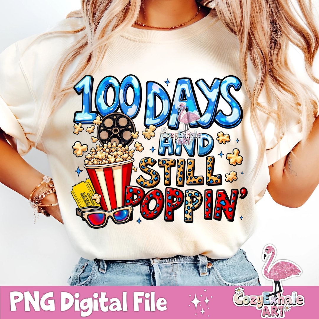 Retro Popcorn 100 Days of School PNG Digital Download for Sublimation ...