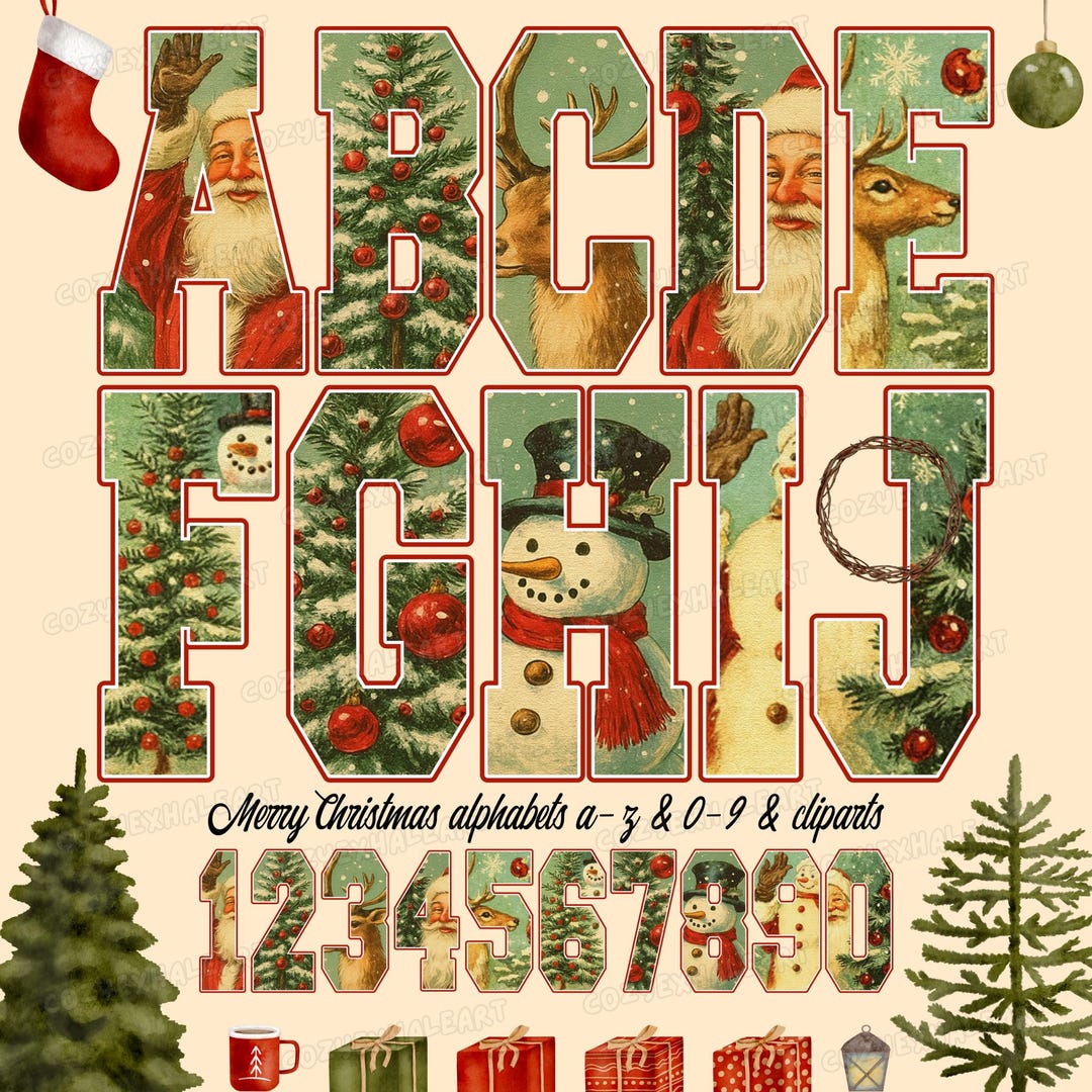 Christmas Alphabet PNG Bundle: Festive Holiday Clipart (digital ...