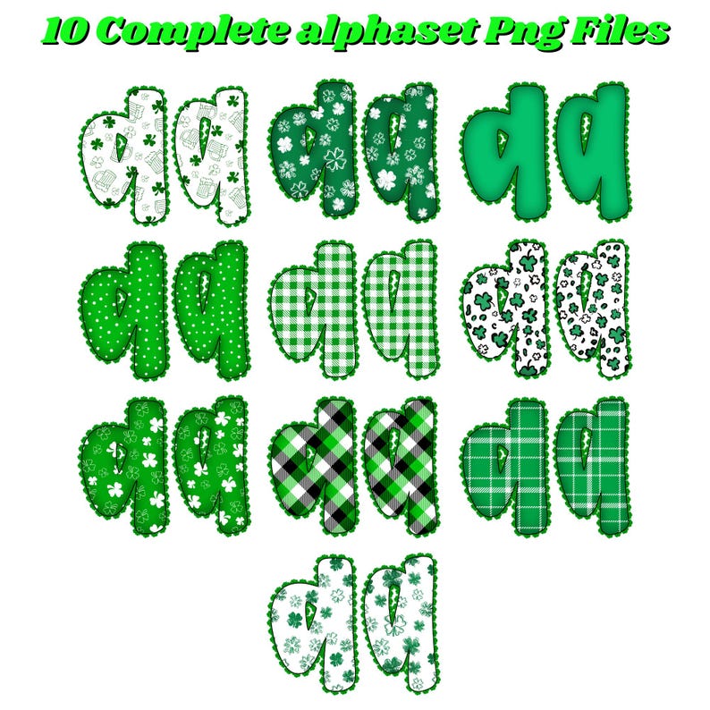 St Patrick’s Day Alphabet PNG Font Bundle Green Shamrock Letters Irish ...