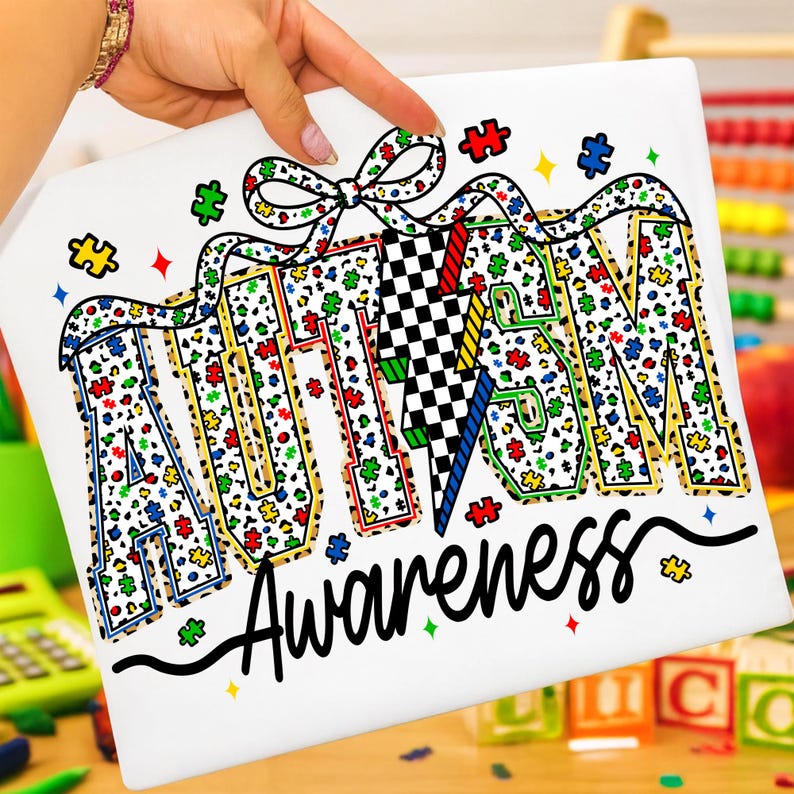 Autism Awareness Alphabet PNG Font Bundle Leopard Checkered Coquette ...