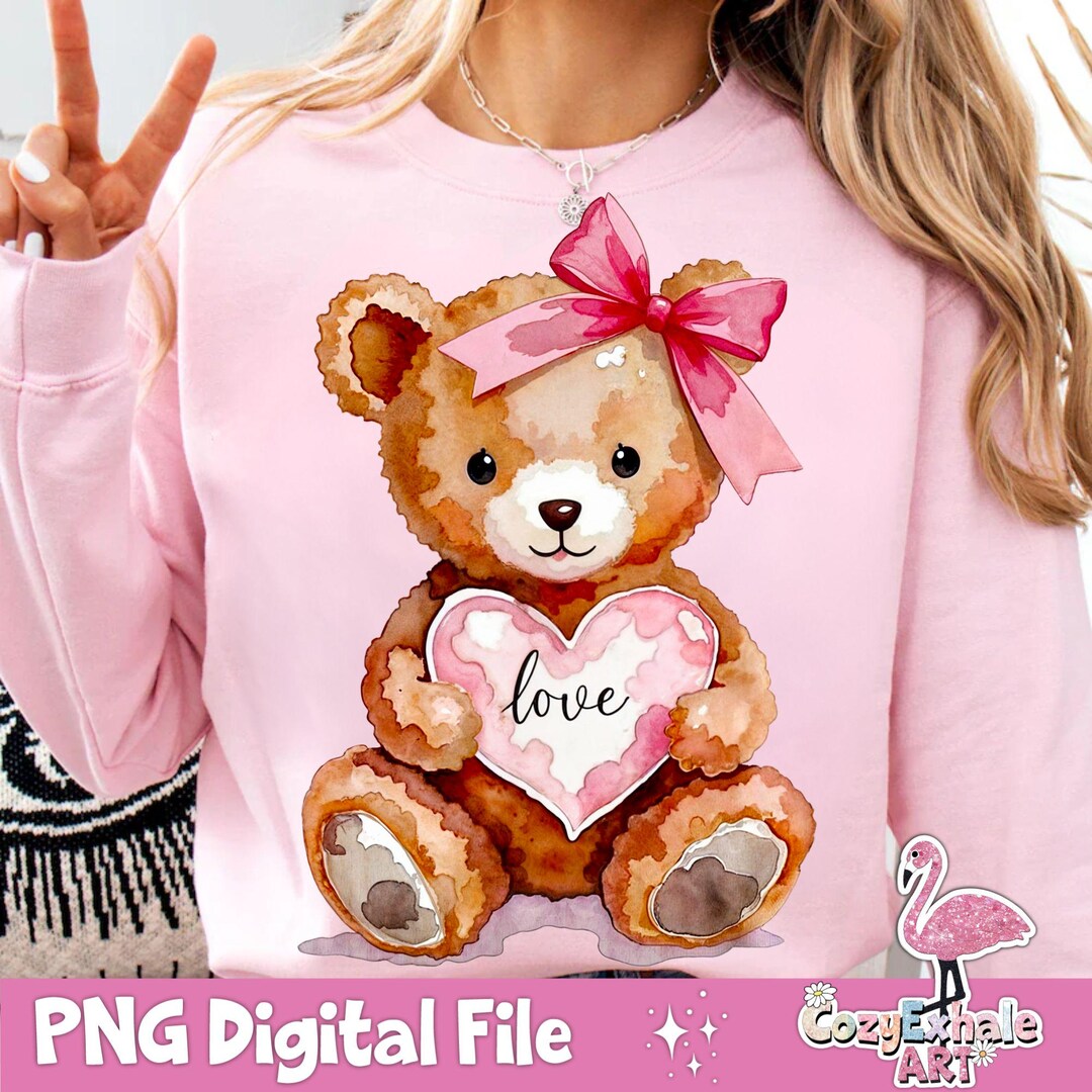 Valentine's Day Bear Clipart Png, Watercolor Sublimation Printing for T ...