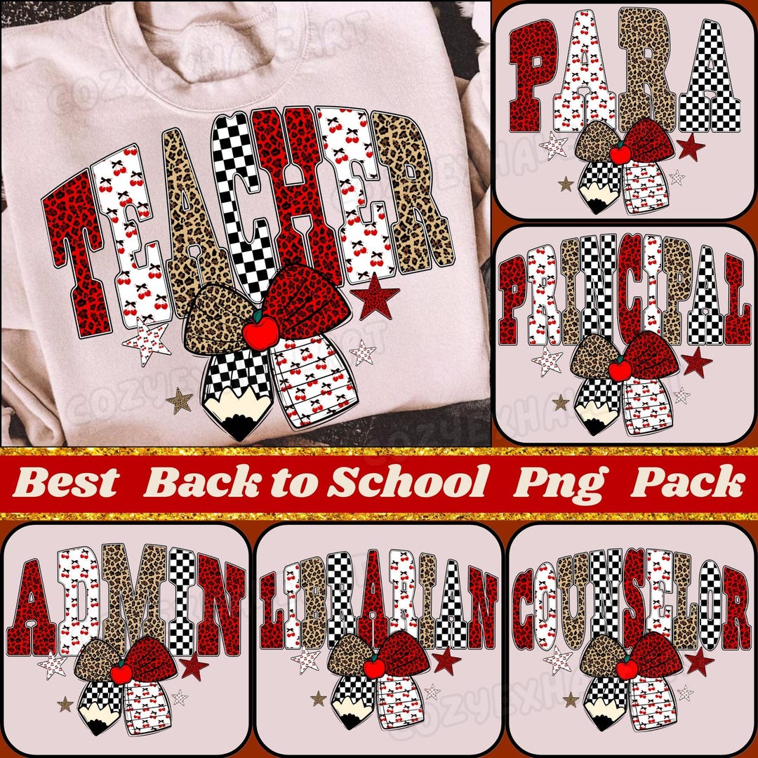 Retro Checkered Back to School PNG Bundle: Teacher & Librarian Designs ...