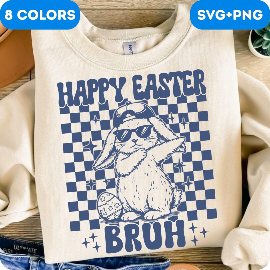 Happy Easter Bruh SVG PNG, Funny Dabbing Bunny Design, Retro Boys ...