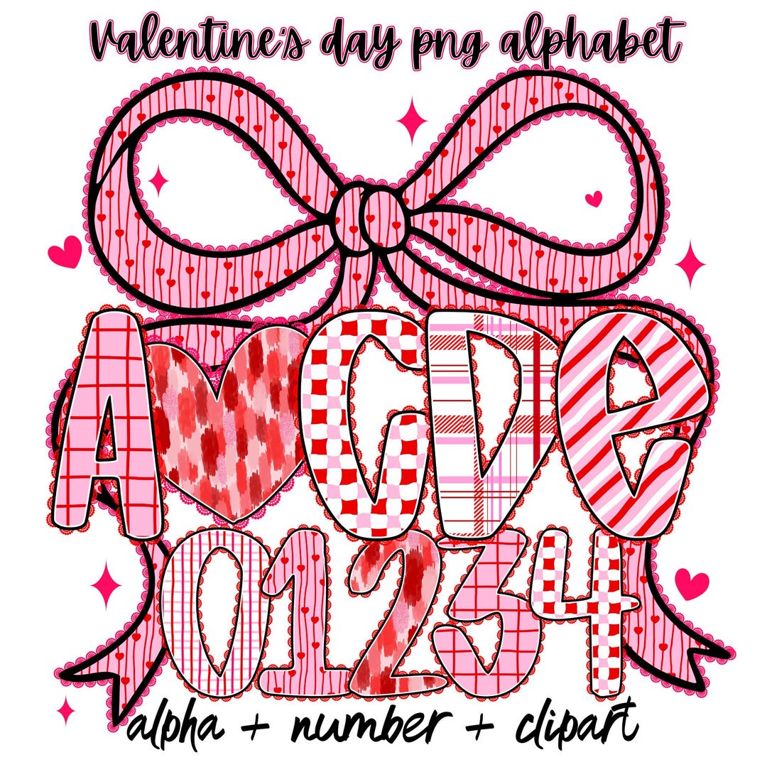Valentine's Day Alphabet Letters Numbers PNG Clipart Bundle Pink Bow ...