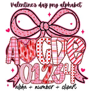 Valentine's Day Alphabet Letters Numbers PNG Clipart Bundle Pink Bow ...