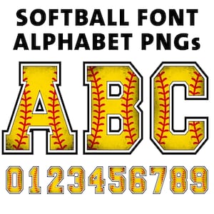 Softball Font PNG Bundle: Varsity Letters, Team Alphabet (digital ...