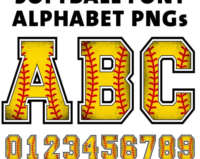 Softball Font PNG Bundle: Varsity Letters, Team Alphabet (digital ...